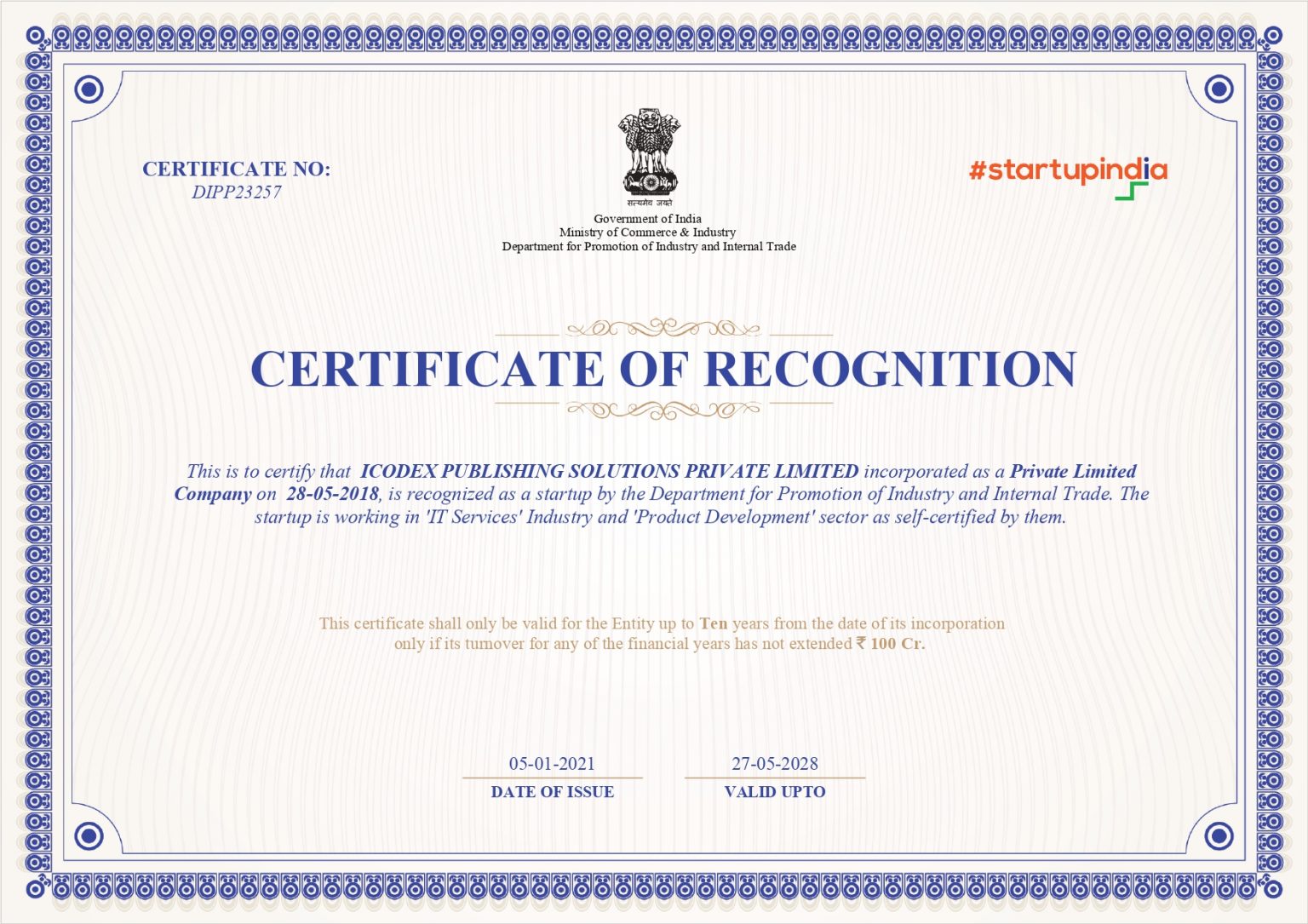 iCodex Recognized as DPIIT Startup | Milestone in Product Innovation